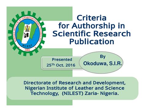 Pdf Criteria For Authorship In Scientific Research Publication