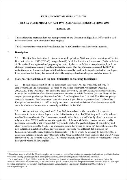 The Sex Discrimination Act Amendment Regulations Explanatory Memorandum
