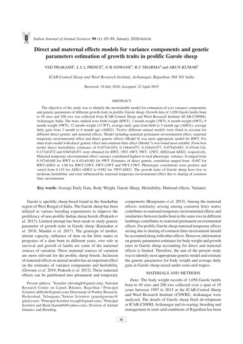 Pdf Direct And Maternal Effects Models For Variance Components And