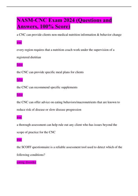 NASM CNC Exam Questions And Answers Score NASM CNC Stuvia US
