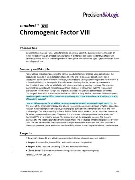 Cryocheck Chromogenic Factor Viii Assay Pdf Medical Specialties
