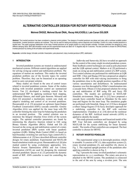 Pdf Alternative Controller Design For Rotary Inverted Pendulum