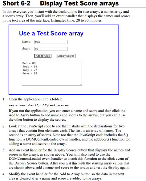 Solved Short 6 2 Display Test Score Arrays In This Exercise