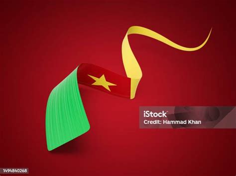 카메룬의 3d 국기 3d 물결 모양의 반짝이는 카메룬 리본이 빨간색 배경에 격리되어 있다 3d 그림 야운데에 대한 스톡 사진 및 기타 이미지 Istock