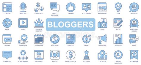 Bloggers Icons Set In Duotone Outline Stroke Design For Web Pack Pictograms Of Content Podcast