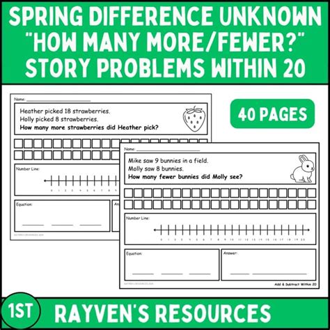 Seasonal Compare Word Problems Morefewer Difference Unknown 1st