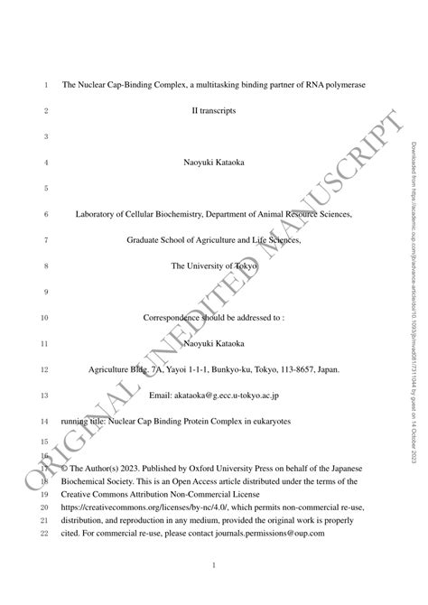 Pdf The Nuclear Cap Binding Complex A Multitasking Binding Partner Of Rna Polymerase Ii