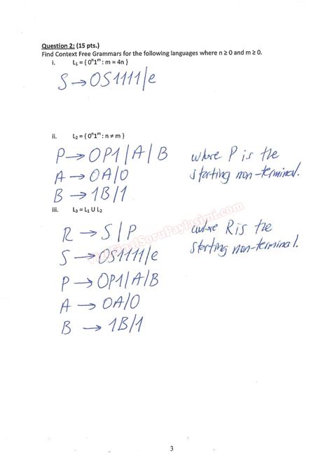 formal languages and automata theory second midterm exam questions