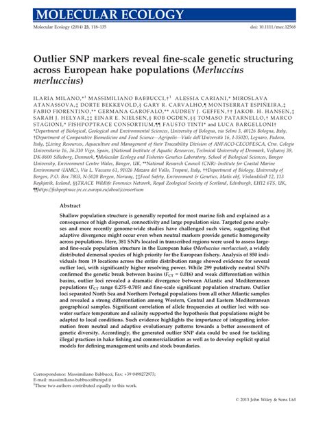 Pdf Outlier Snp Markers Reveal Fine Scale Genetic Structuring Across