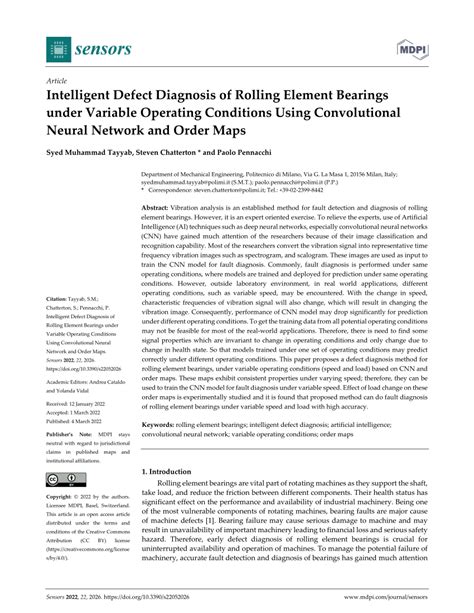 Pdf Intelligent Defect Diagnosis Of Rolling Element Bearings Under Variable Operating