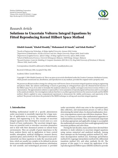 Pdf Solutions Of Uncertain Volterra Integral Equations By Fitted Reproducing Kernel Hilbert