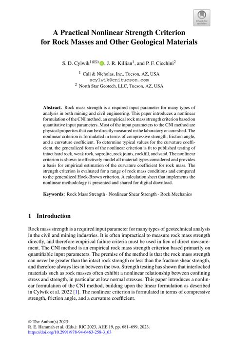 pdf a practical nonlinear strength criterion for rock masses and