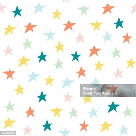 손 그리기 파스텔 색상 별 완벽 한 패턴 배경입니다 색종이 축 하 떨어지는 추상 장식입니다 직물 포장지에 대 한 어린이 인쇄 벡터 일러스트 0명에 대한 스톡 벡터 아트 및