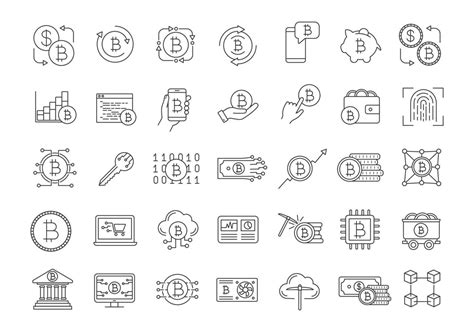 Bitcoin Cryptocurrency Linear Icons Set Digital Money Crypto Currency Mining Business