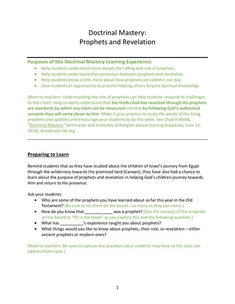 Doctrinal Mastery Prophets And Revelation Lecture Notes Religion Docsity