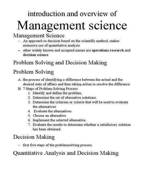 Management Science Notes Pdf Linear Programming Mathematical Optimization