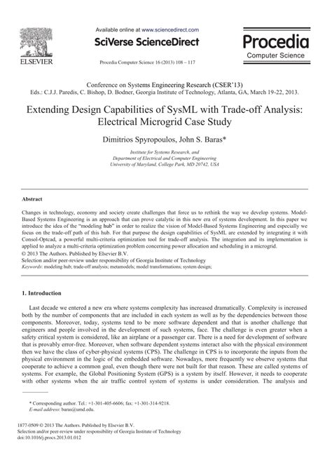 Pdf Extending Design Capabilities Of Sysml With Trade Off Analysis Electrical Microgrid Case