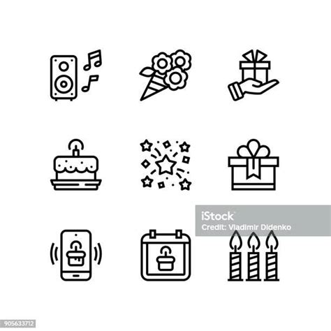 생일 이벤트 웹 및 모바일 디자인을 위한 축 하 벡터 간단한 아이콘 팩 5 꽃 식물에 대한 스톡 벡터 아트 및 기타 이미지 꽃 식물 놀라움 디자인 Istock