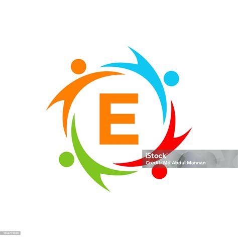 편지 E에 자선 로고 템플릿 초기 유니티 재단 인간 로고 기호 E 레터 템플릿이 있는 Unity 팀 워크 로고 디자인