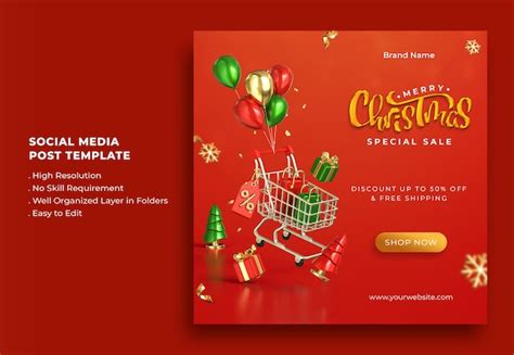 소셜 미디어 포스트 템플릿을 위한 메리 크리스마스와 새해 복 많이 받으세요 프리미엄 Psd 파일