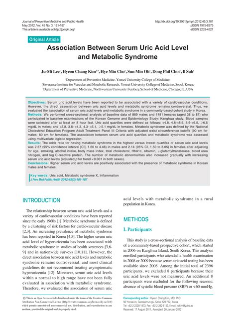 Pdf Association Between Serum Uric Acid Level And Metabolic Syndrome