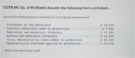 Solved COTB MC Qu Static Assume The Following From A Chegg Com