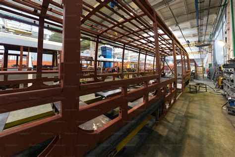 자동차 배경 자동차 조립 라인 용접 팔에 보호 유니폼을 입은 미완성 자동차 노동자와 함께 현대 자동 버스 트롤리 버스 자동차 생산의 하루 작업 일 사진 Unsplash의