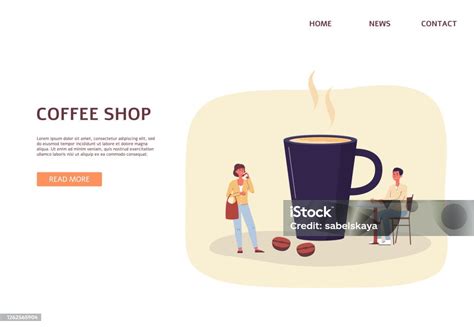 커피숍 웹 배너 모형 커피 머그잔 플랫 벡터 일러스트레이션 광고에 대한 스톡 벡터 아트 및 기타 이미지 광고 등장인물