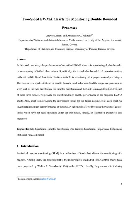 Pdf Two Sided Ewma Charts For Monitoring Double Bounded Processes