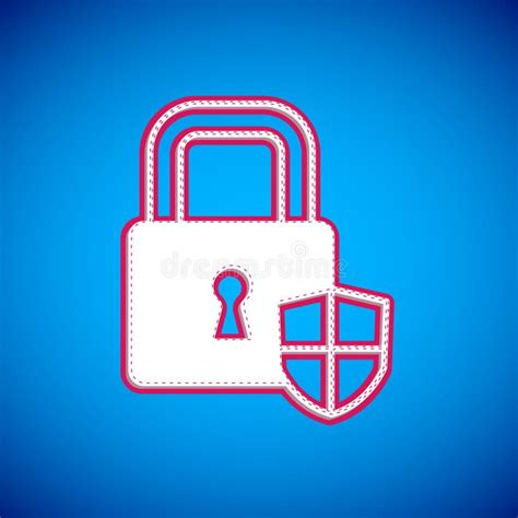 White Shield Security With Lock Icon Isolated On Blue Background Protection Safety Password