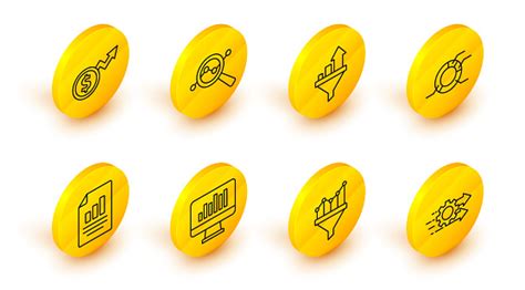 라인 시간 관리 차트가 있는 판매 퍼널 모니터 그래프 문서 파이 인포그래픽 검색 데이터 분석 및 재무 성장 달러 아이콘을 설정합니다 벡터 3차원 형태에 대한 스톡 벡터 아트