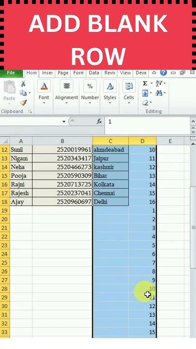 insert blank row in between rows excel shorts excel exceleverywhere exceltips exceltech
