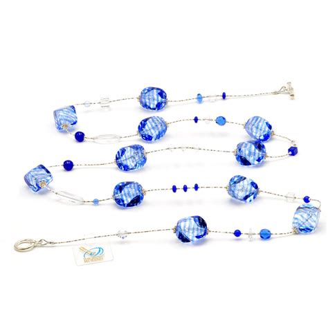 Sasso Rigadin Long Blue Blue Long Murano Glass Necklace Venice