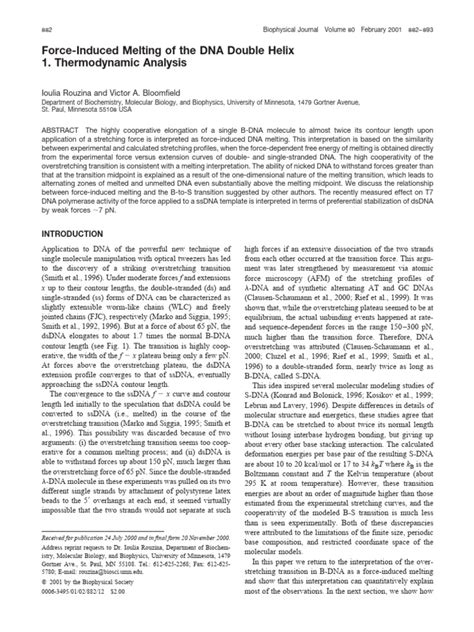 Force Induced Melting Of The Dna Double Helix 1 Thermodynamic Analysis