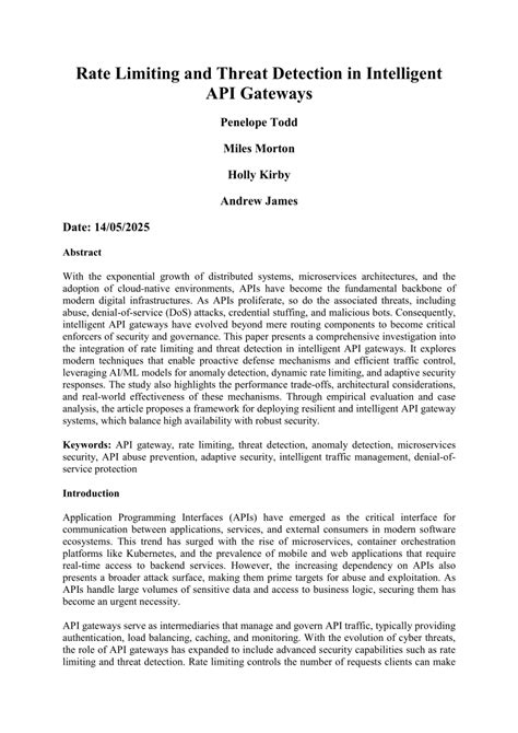 Pdf Rate Limiting And Threat Detection In Intelligent Api Gateways