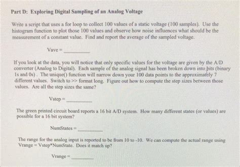 Part D Exploring Digital Sampling Of An Analog Chegg