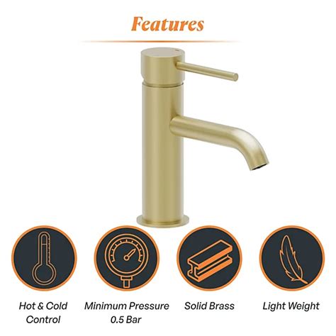 Plumandclay Emilia Brushed Gold Round Deck Mounted Basin Mono Mixer Tap
