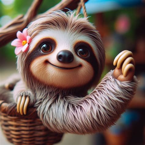 Cute Sloth With Flower