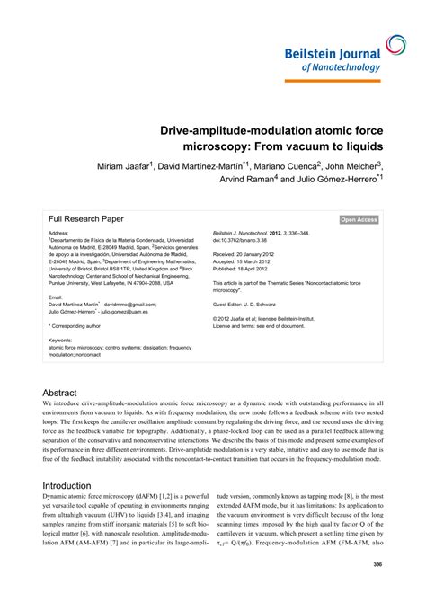 Pdf Drive Amplitude Modulation Atomic Force Microscopy From Vacuum To Liquids