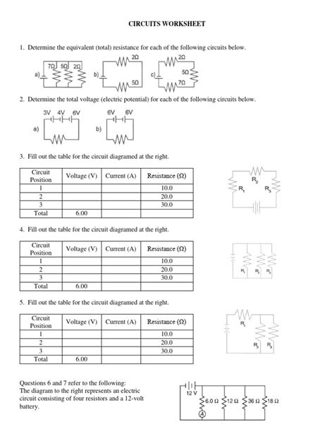Circuits Worksheet 1 Pdf Pdf Resistor Electrical Network
