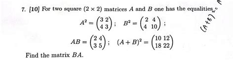 Solved For Two Square Matrices A And B One Has Chegg Com