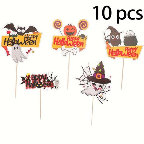 Temu｜10개 할로윈 케이크 토퍼 호박 And 디자인 으스스한 디저트 And 파티 장식에 완벽함 할로윈 케이크 파티 케이크 토퍼