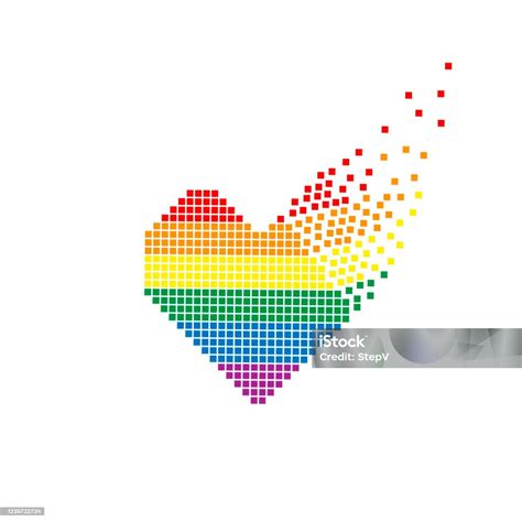 Lgbt 플래그의 색상의 가장자리에 플라잉 픽셀픽셀이 있는 픽셀 하트입니다 게이 레즈비언 무지개 Lgbt 플래그와 트랜스 젠더
