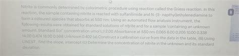 Solved Nitrite Is Commonly Determined By Colorimetric Procedure Using Reaction Called The