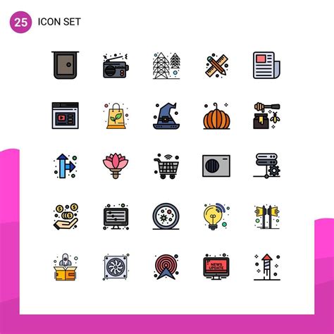 Mobile Interface Filled Line Flat Color Set Of 25 Pictograms Of Work Drawing Tools Technology