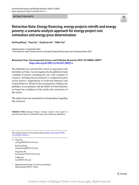 Retraction Note Energy Financing Energy Projects Retrofit And Energy