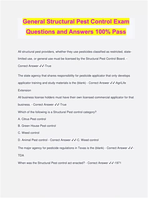 General Structural Pest Control Exam Questions And Answers 100 Pass Qac Laws And Regulations