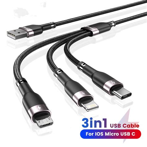 Dây Cáp Sạc Nhanh 3 Trong 1 Micro Usb Type C 3a Hỗ Trợ Sạc Nhanh Cho