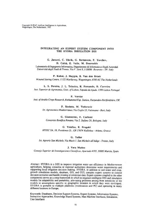 Pdf Integrating An Expert System Component Into The Hydra Irrigation Dss