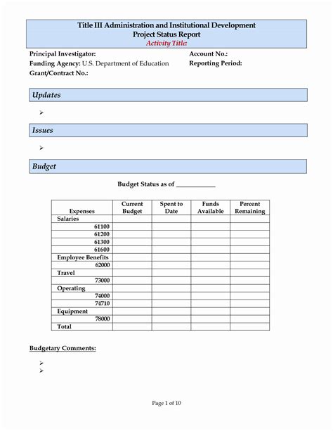 Status Report Template Excel